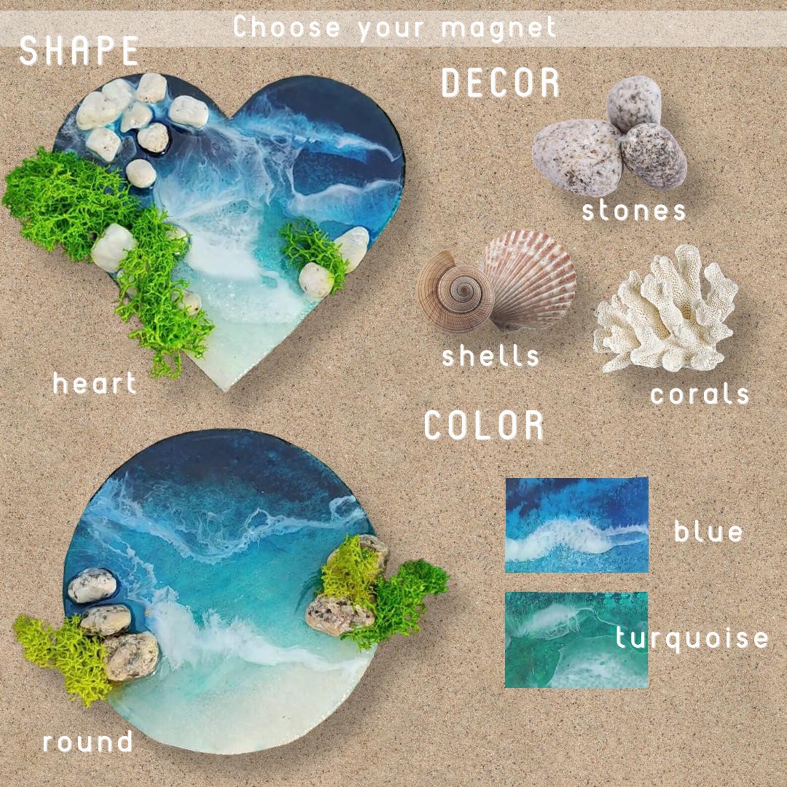 Various Magnet Epoxy Resin Moss. Round Magnet, Heart-shaped Magnet ...