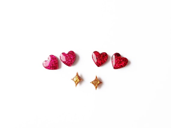 Itty Bitty Heart and Sparkle Emoji Earrings Choose Your Set - Etsy