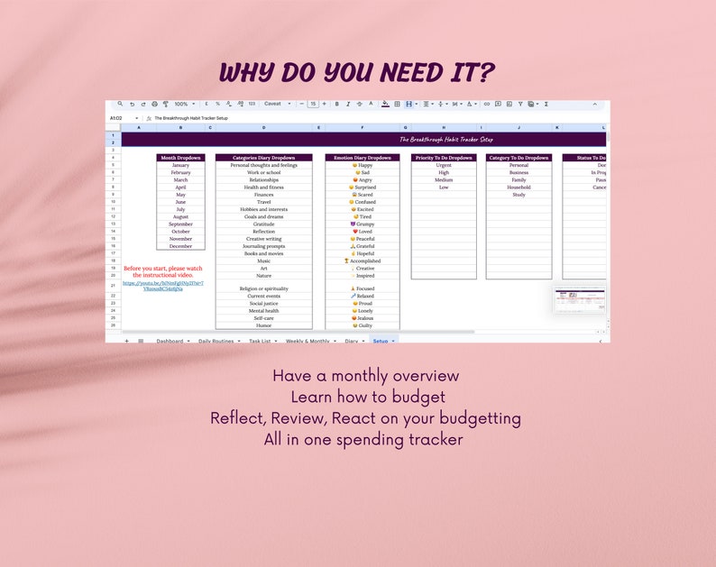 Habit Tracker Spreadsheet Printable, Google Sheet Checklist, Monthly ...
