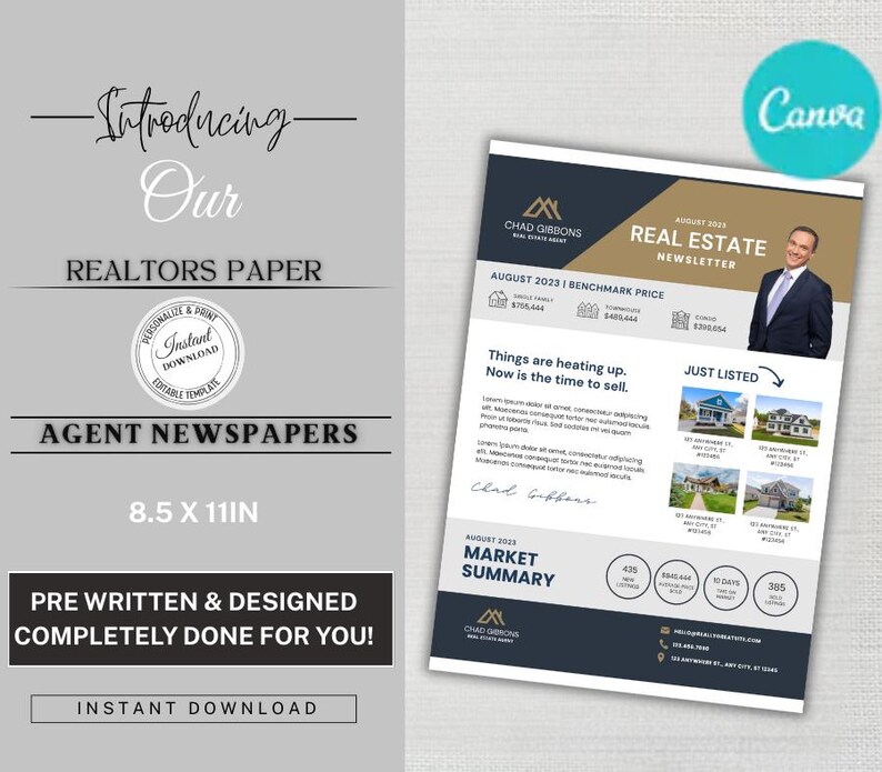 Printable Newsletter Template Bundle, Real Estate Marketing Kit ...