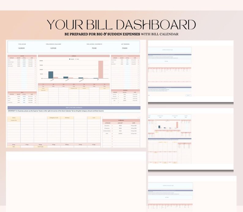 Bill Tracker Spreadsheet, Google Sheet, Excel Bill Calendar, Monthly ...