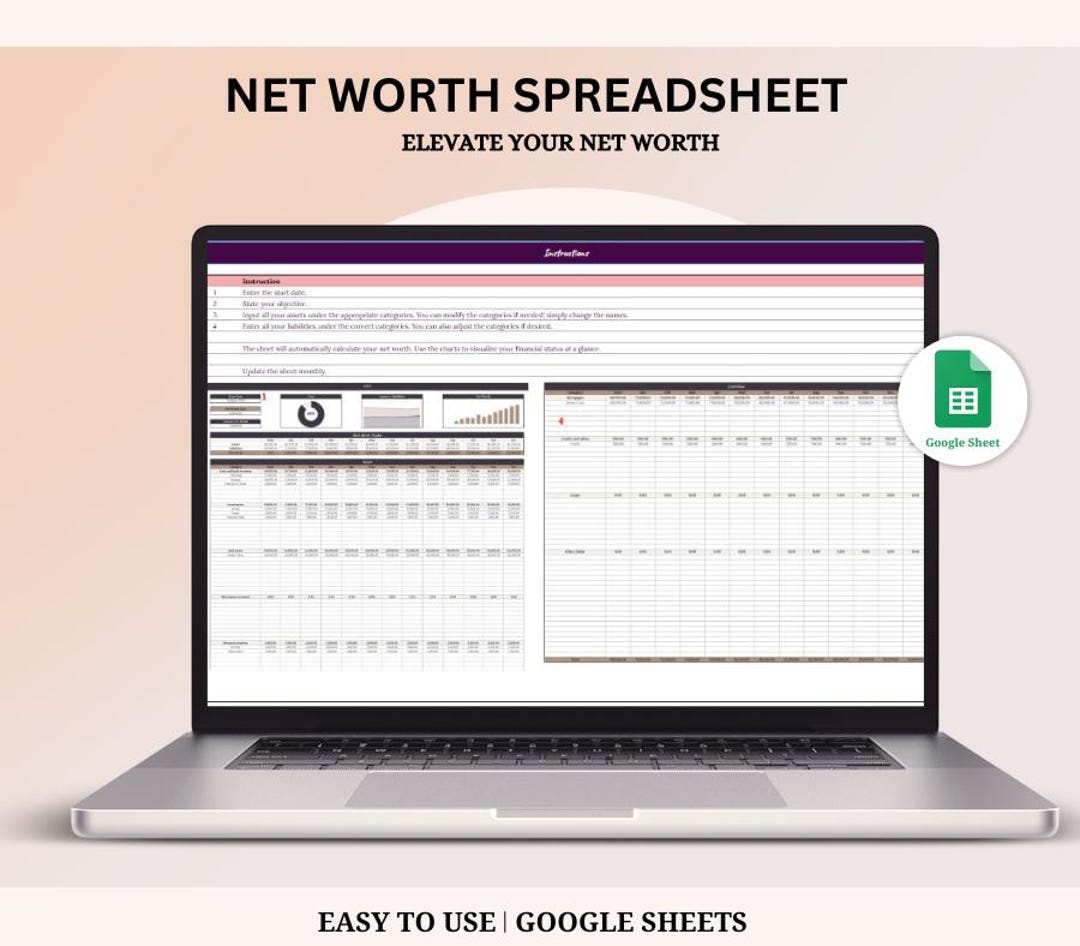 Net Worth Budget Google Sheet | Annual Excel Spreadheet Tracker ...