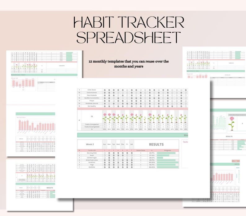 Monthly Habit Tracker Spreadsheet Weekly Habit Planner Monthly Habit ...