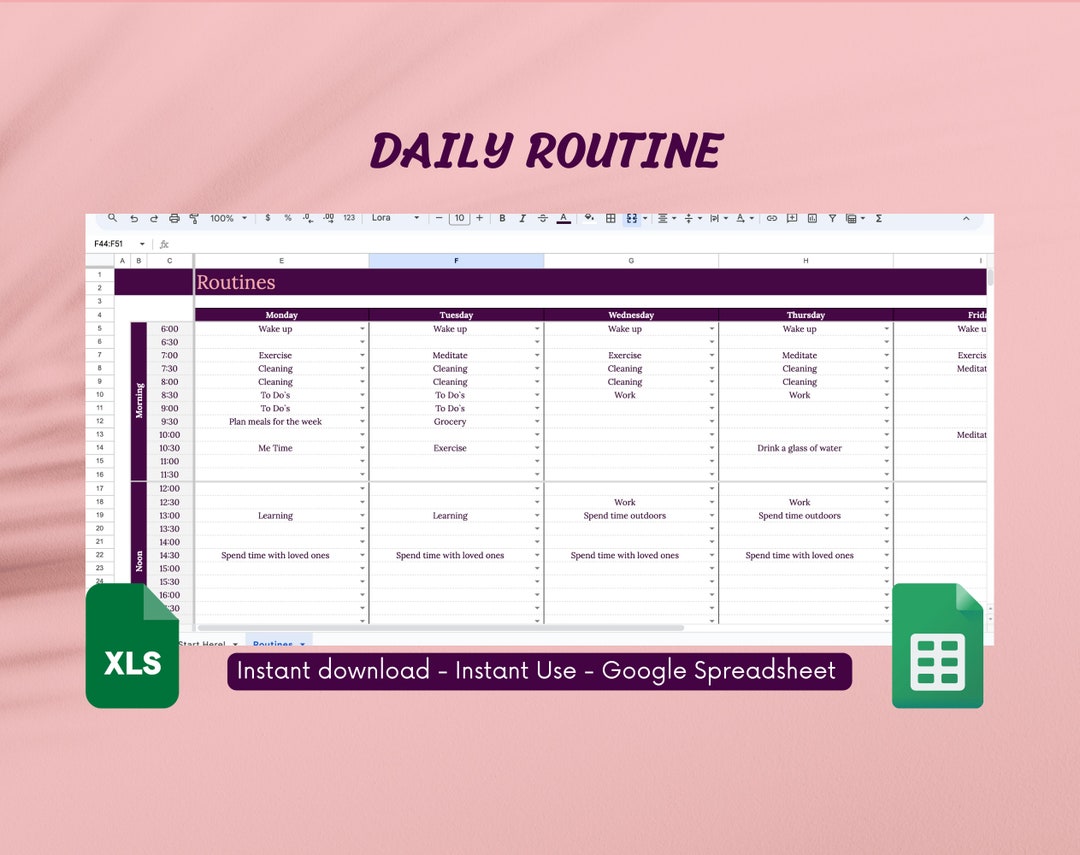 Daily Routine Google Sheets Weekly Habit Planner Excel Spreadsheet ...