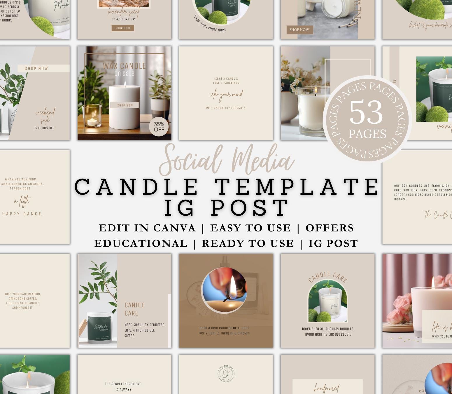 Candle Instagram Post Template, Candle Art Template, Social Media ...