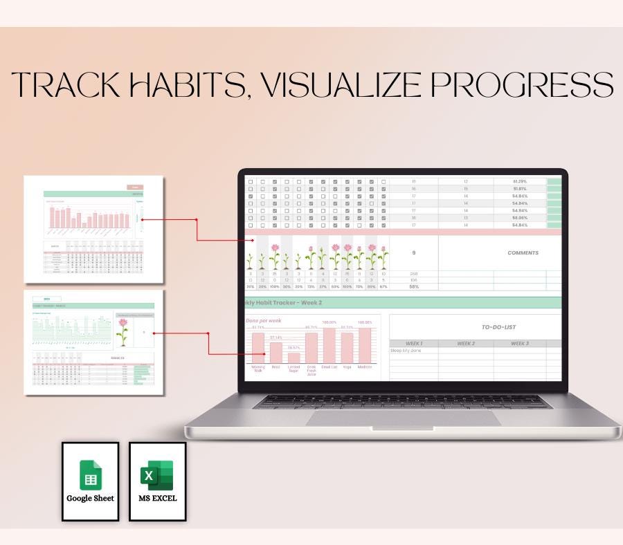 Monthly Habit Tracker Spreadsheet Weekly Habit Planner Monthly Habit ...