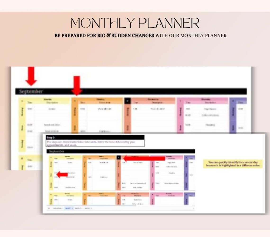 Monthy Google Sheets Planner | Spreadsheet Excel Template | Monthly ...
