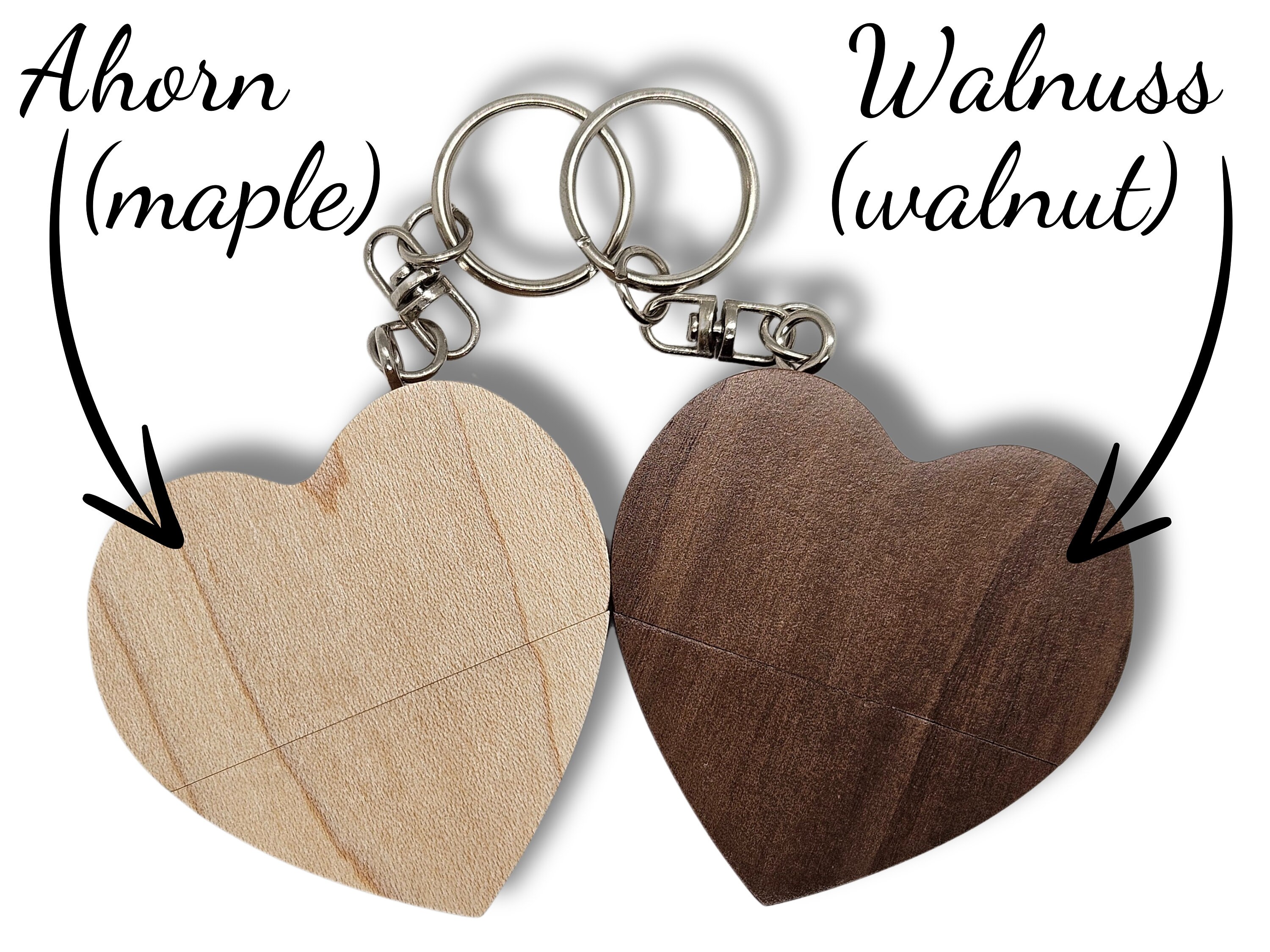 Personalized Heart USB Stick, Wood, Custom Engraving, Gift, Love ...