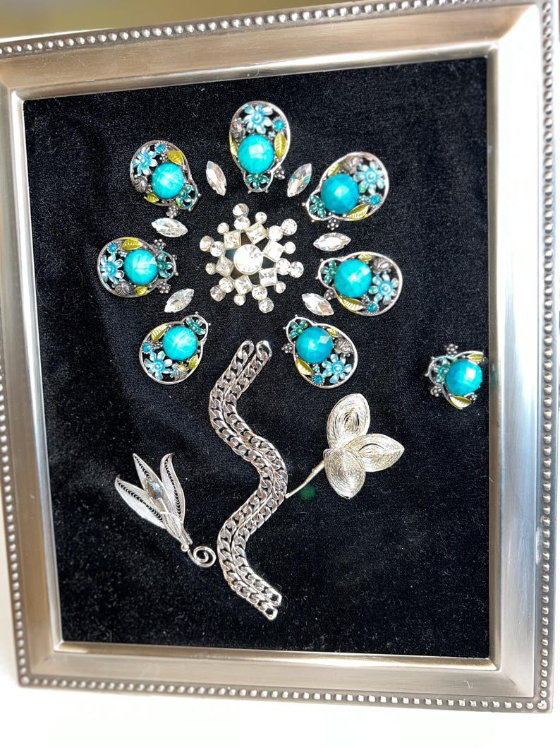 Framed Jewelry Art. Beautiful Turquoise Flower Design. - Etsy