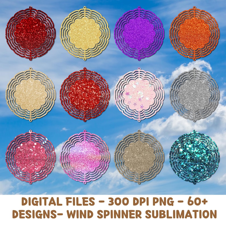 Glitter Wind Spinner Bundle Sublimation | Plain Background PNG | Pink ...