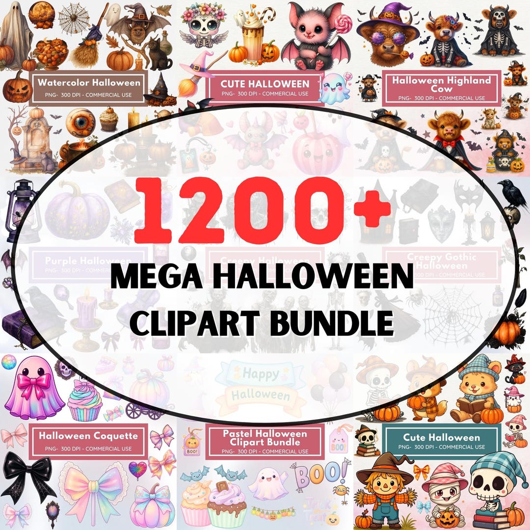 1200+ Halloween Clipart Mega Bundle – Cute, Pastel, Gothic, Watercolor ...
