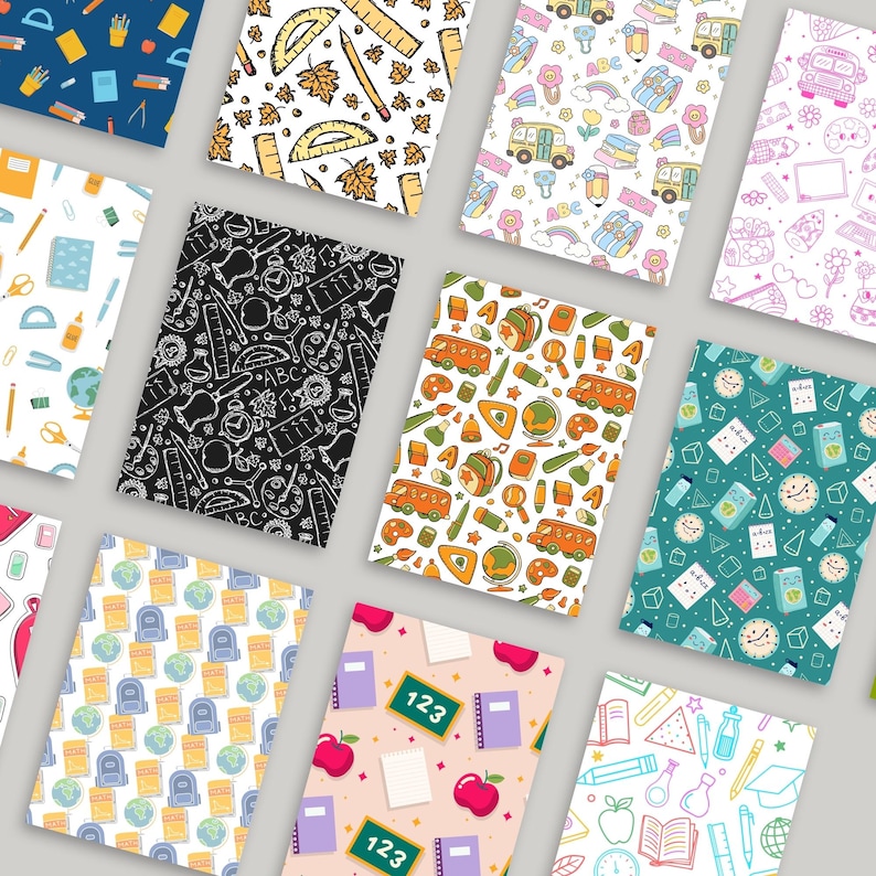 Back to School Digital Paper, Back to School Seamless Patterns JPG ...
