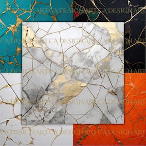 Kintsugi Digital Paper Pattern Bundle PNG Image Gold Kintsugi ...