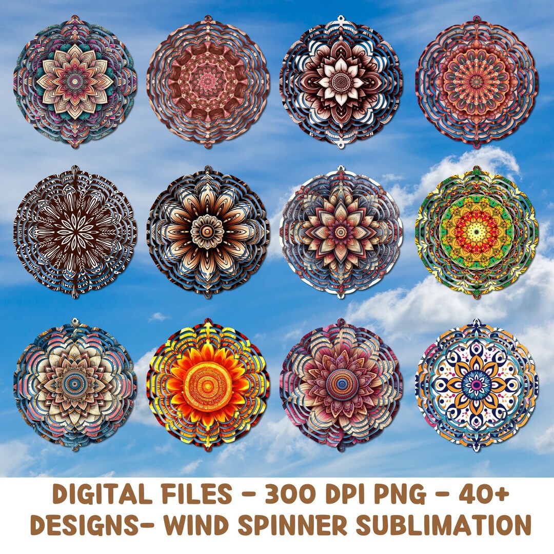 Mandala Wind Spinner PNG Bundle, Rainbow Mandalas Windspinner ...