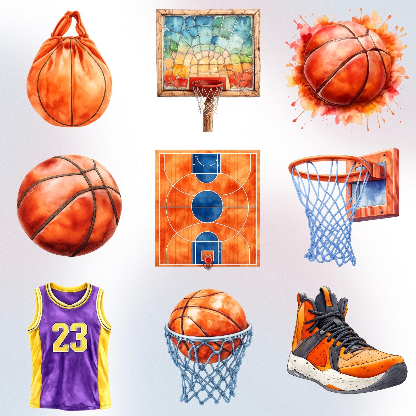 Watercolor Basketball Clipart PNG | Basketball Sports Clipart Set ...