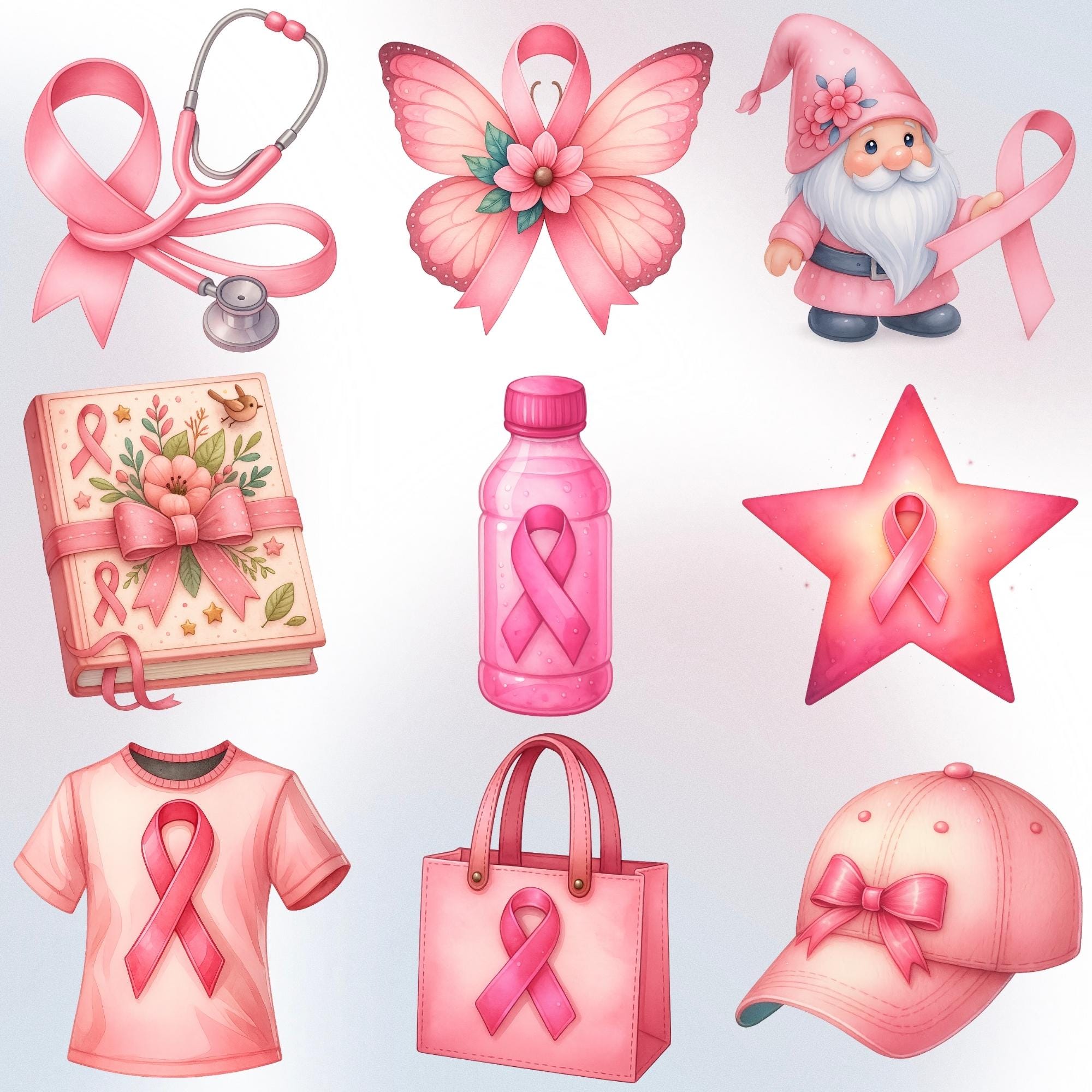 Breast Cancer Awareness Clipart Bundle PNG, Pink Ribbon Illustrations ...