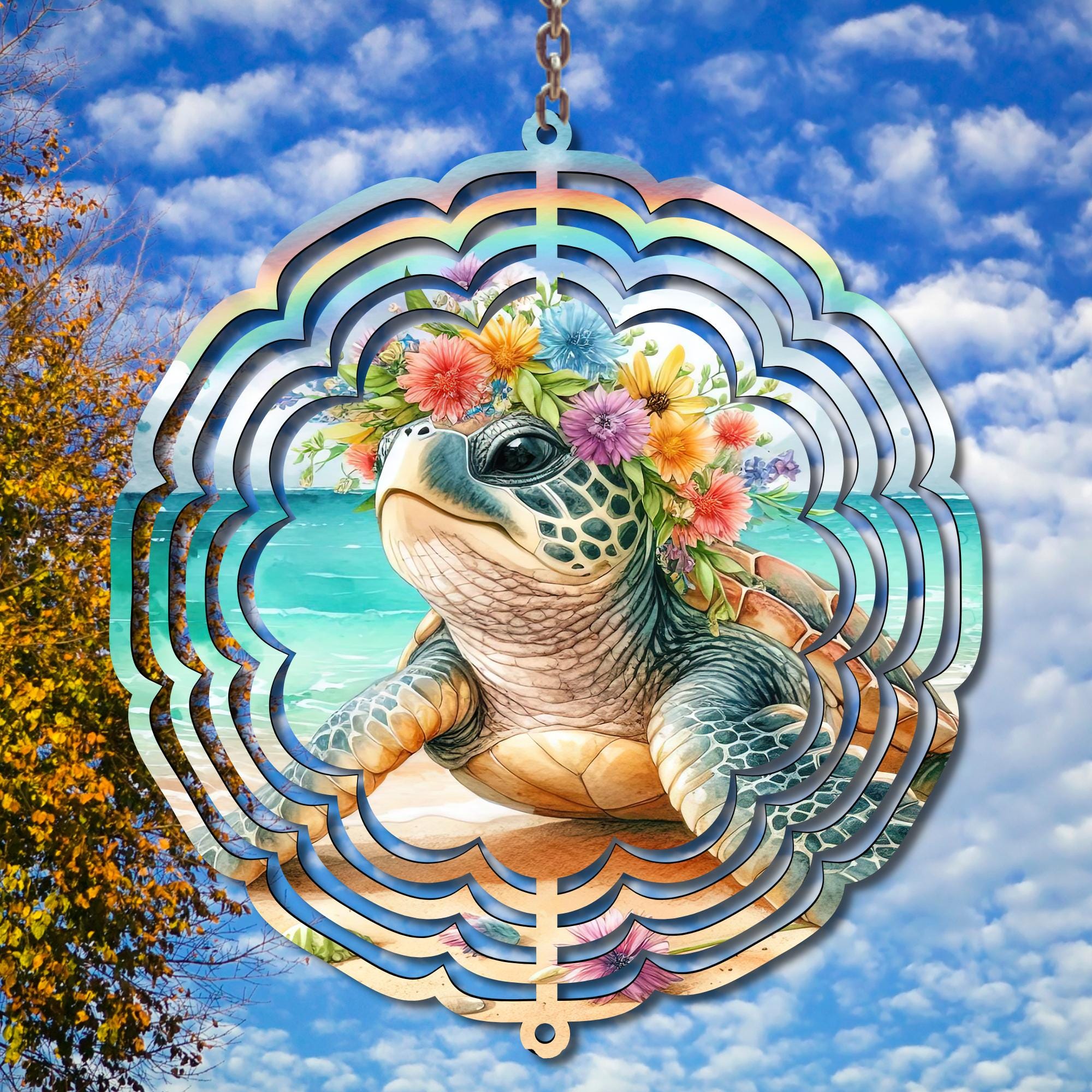 Turtle Wind Spinner Sublimation Design Bundle, Vibrant Ornament Pattern ...