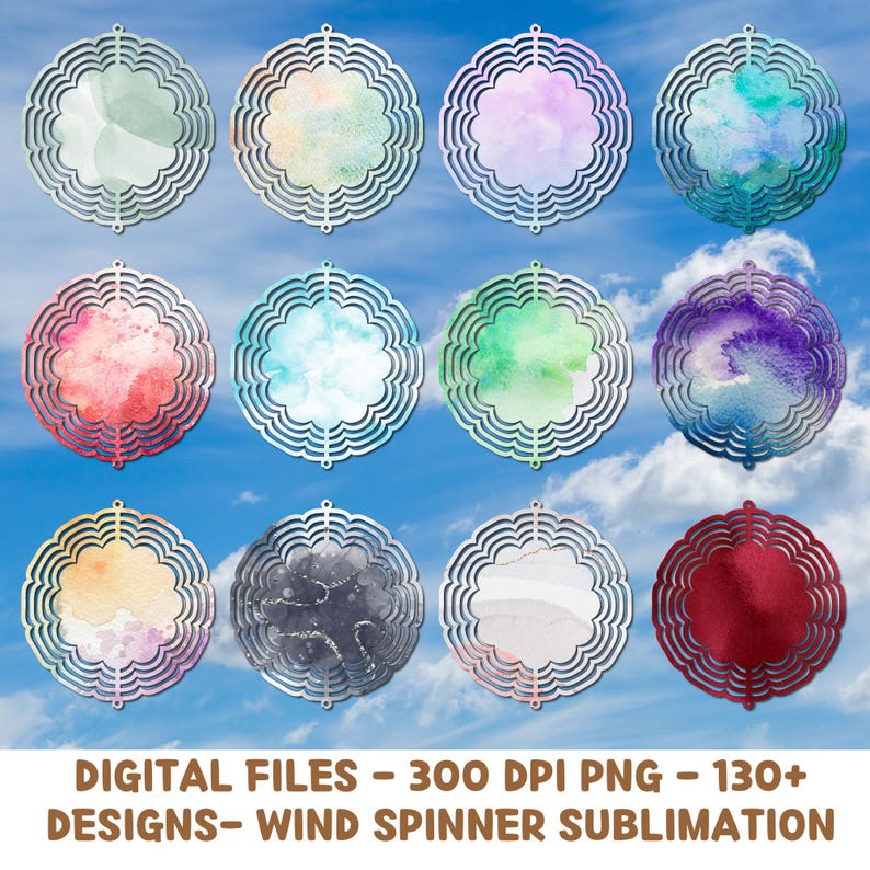 130+ Watercolor Wind Spinner Bundle, Watercolor Sublimation Design PNG ...