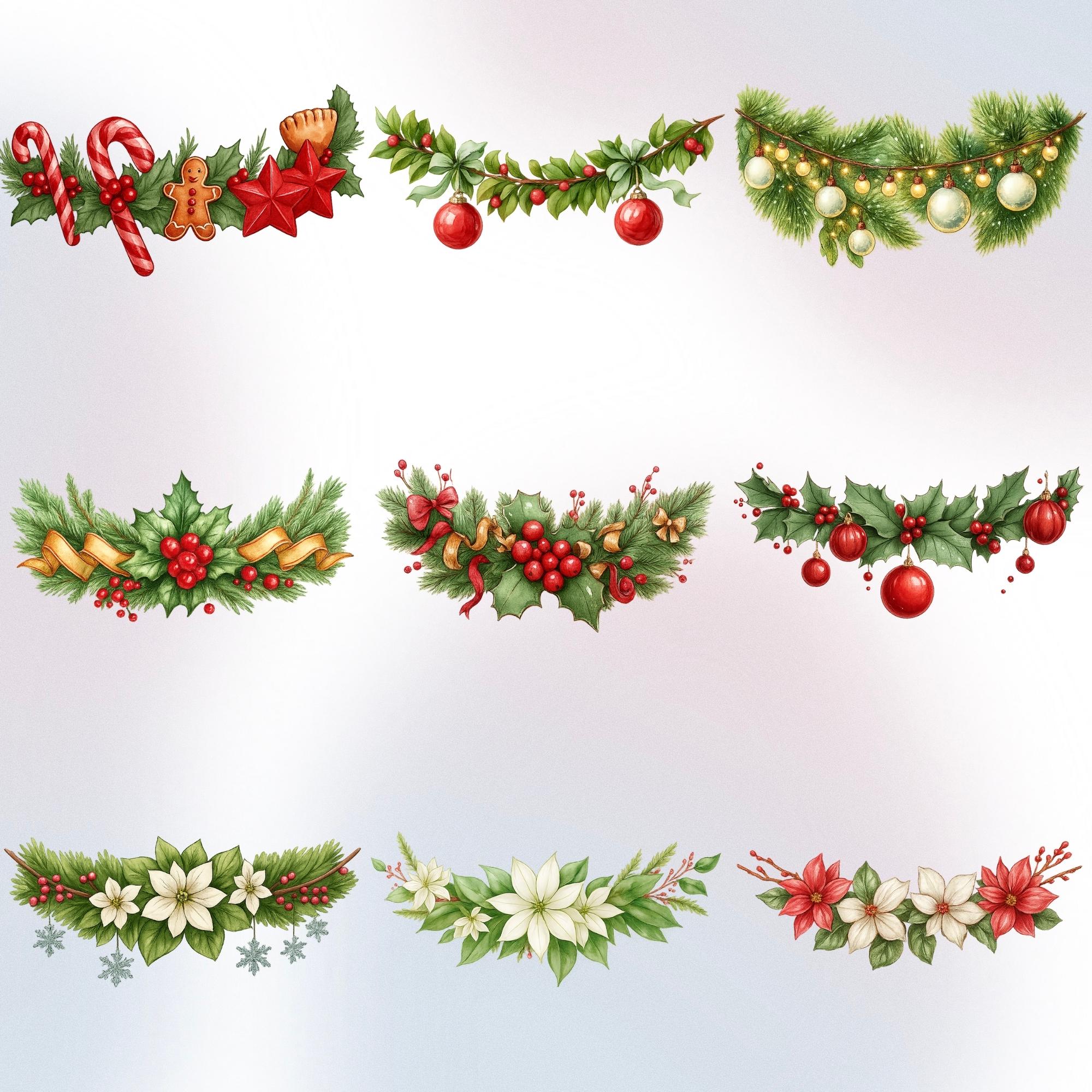 Christmas Garland Border Clipart Bundle | Watercolor Xmas Pine Garland ...