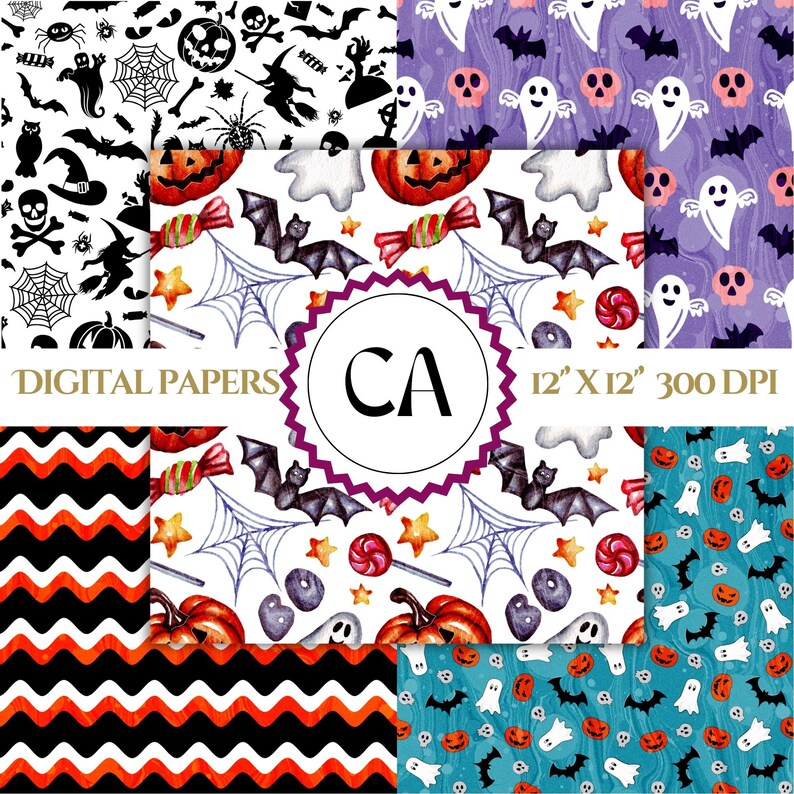 Cute Halloween Themed Digital Papers, Classic Halloween Scrapbook Paper ...