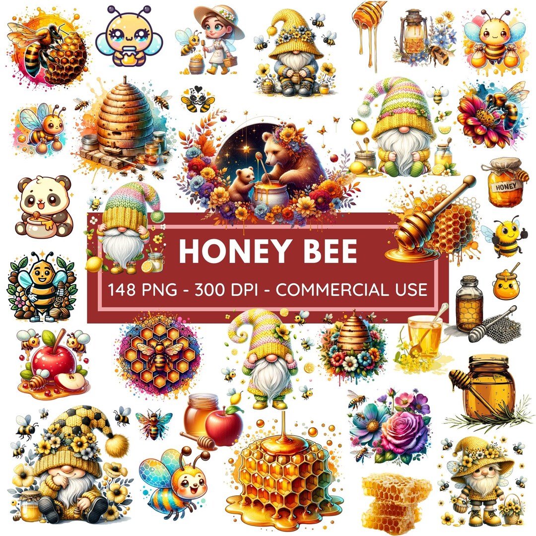 Honey Bee Clipart Bundle, Watercolor Bees Clip Art, Cute Bumblebee PNG ...