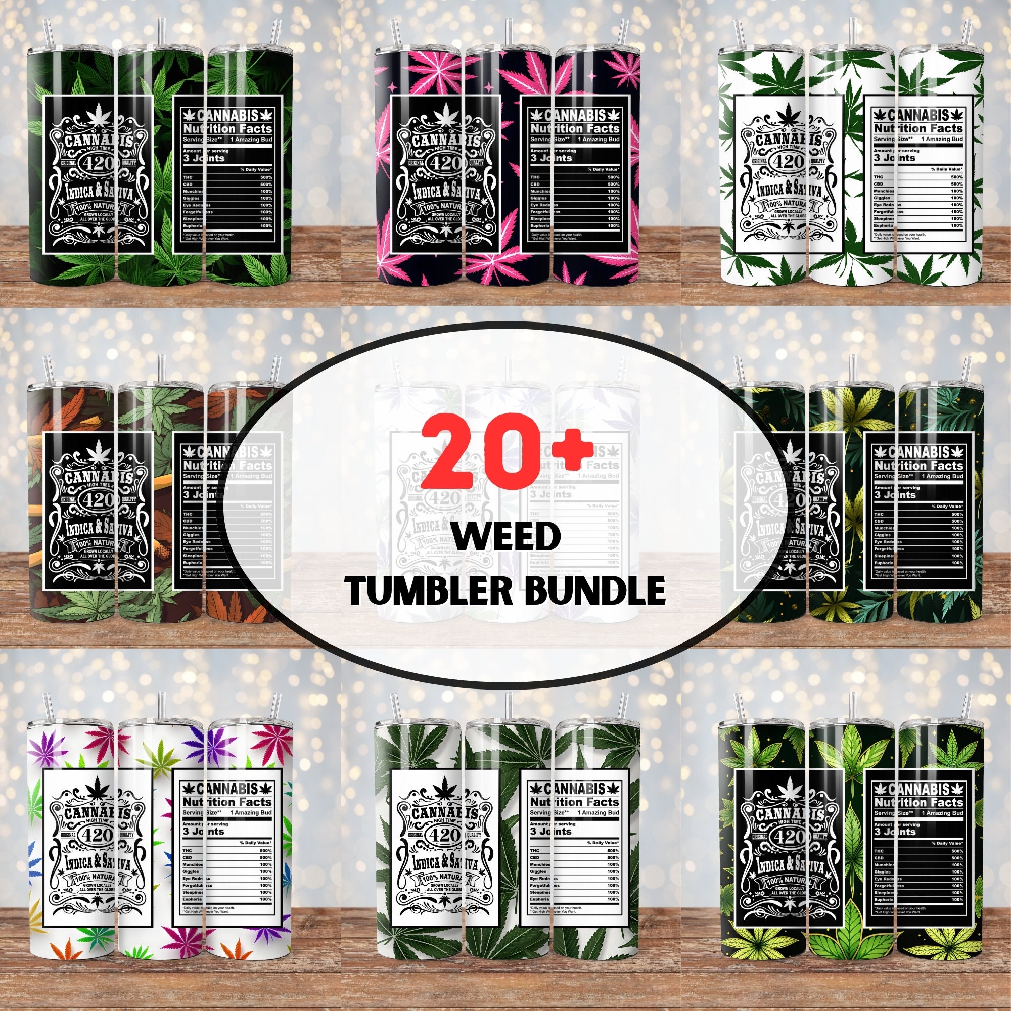 20 Weed Tumbler Wrap Bundle, Marijuana Tumbler 20oz Skinny Tumbler ...