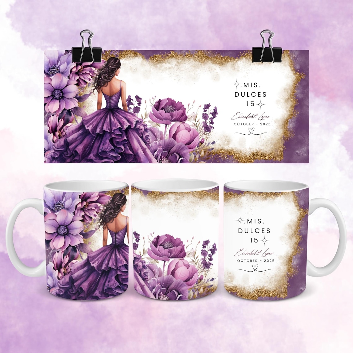 Quincenera Mug Wrap, Sweet 16, Wrap Around Mug Design, Sweet 15, Custom ...