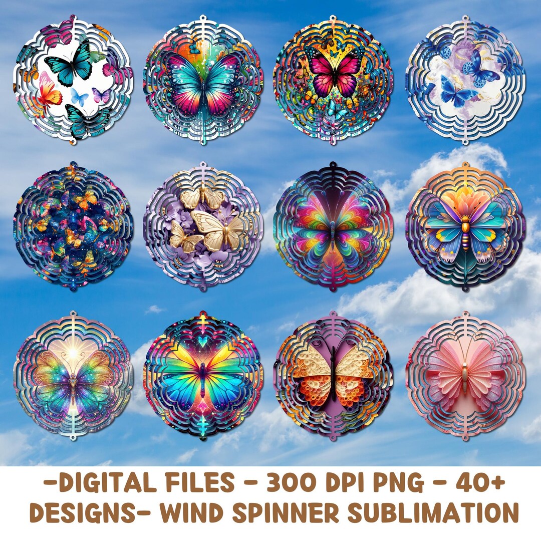 Butterflies Wind Spinner Bundle, Wind Spinner Png, Sublimation Design ...