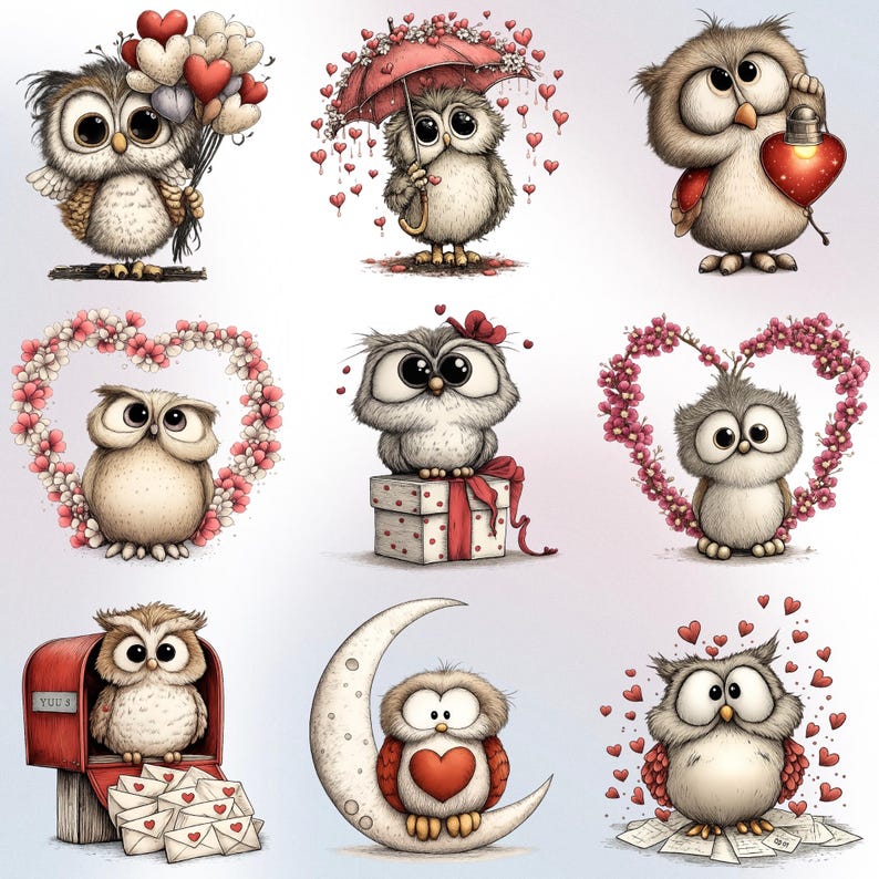 Whimsical Owl Clipart PNG Bundle | Cute Owls Watercolor Style ...