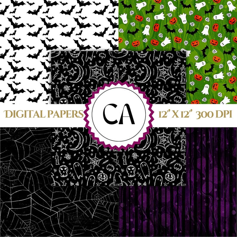 Cute Halloween Themed Digital Papers, Classic Halloween Scrapbook Paper ...