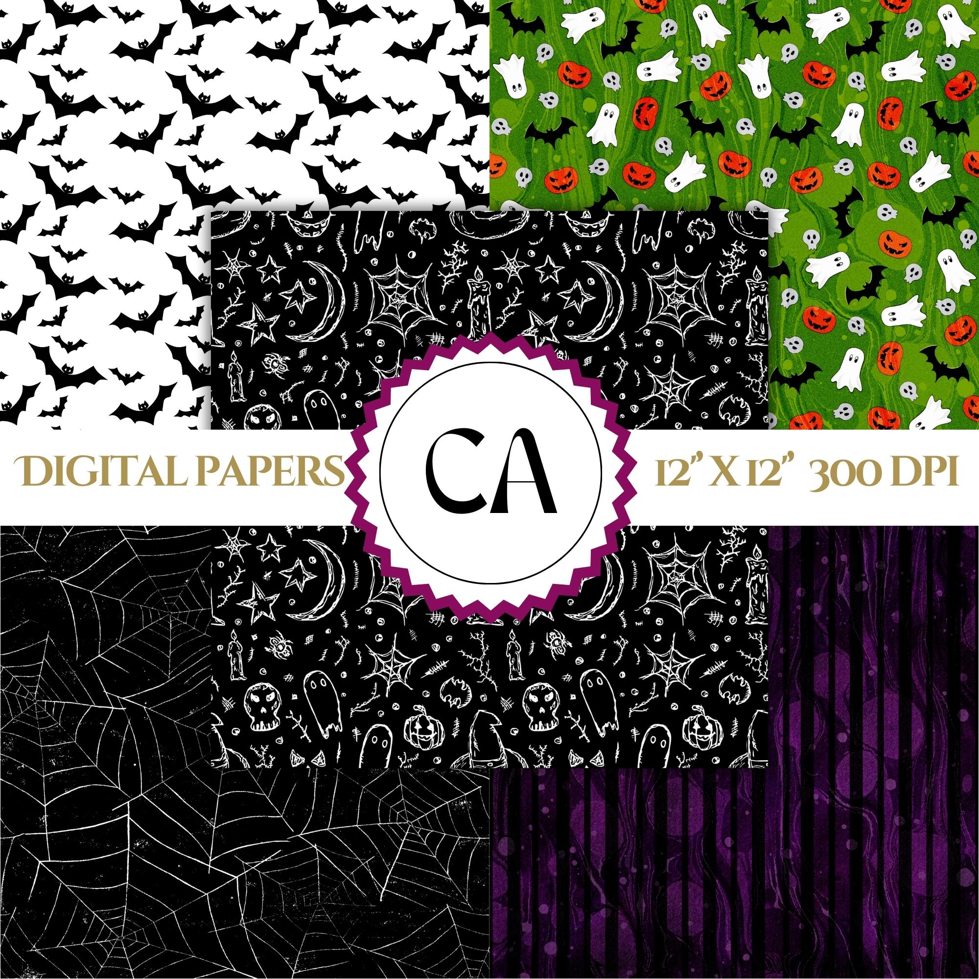 Cute Halloween Themed Digital Papers, Classic Halloween Scrapbook Paper ...