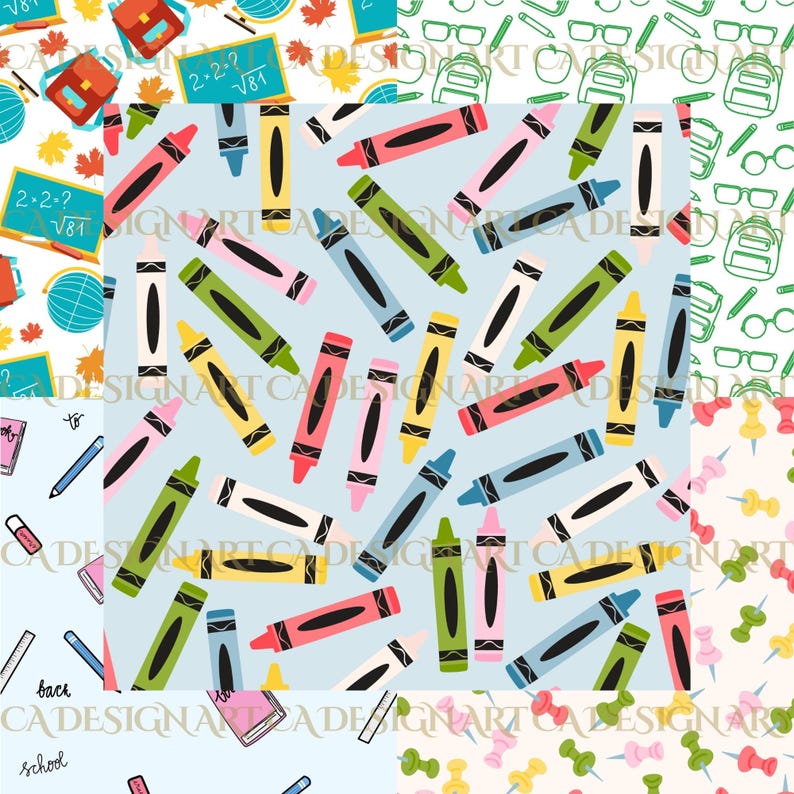 Back to School Digital Paper, Back to School Seamless Patterns JPG ...