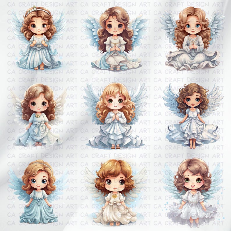 Cute Baby Angel Clipart Bundle, Commercial Use Minimalist Angels ...