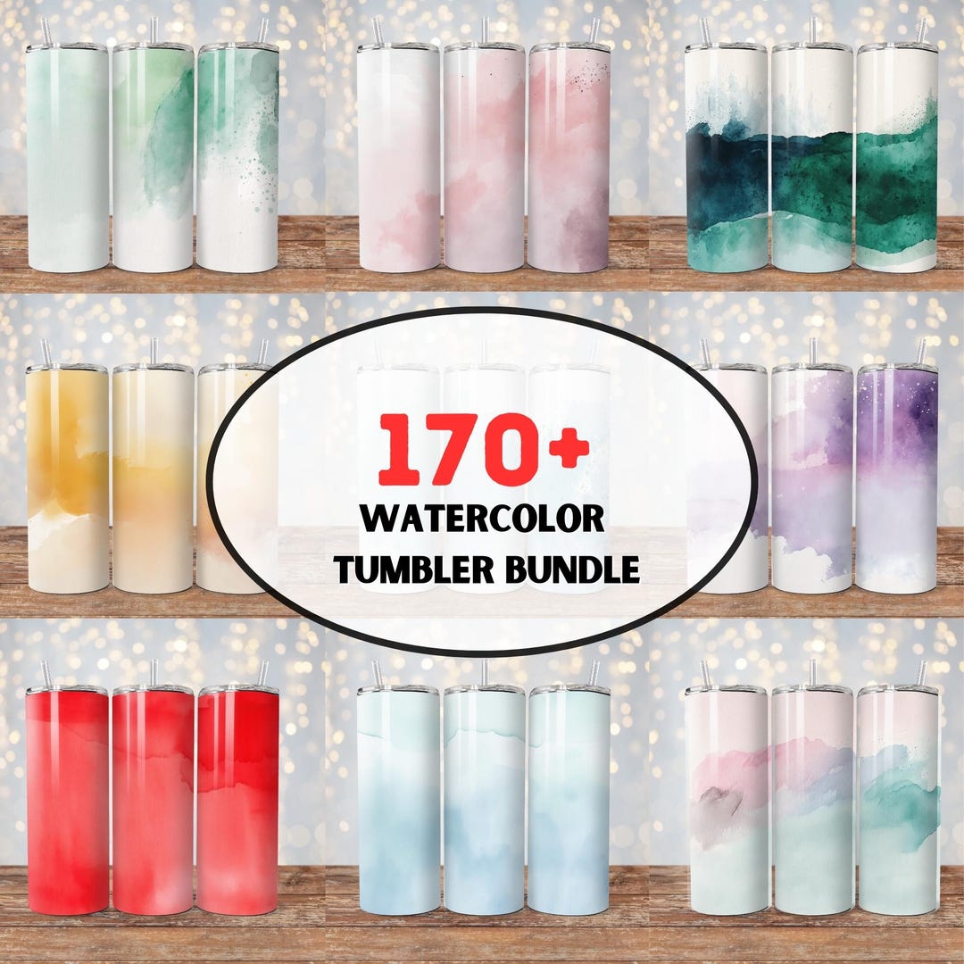 170 + Solid Watercolor Tumbler Wrap Bundle, Ombre Watercolor Wrap ...