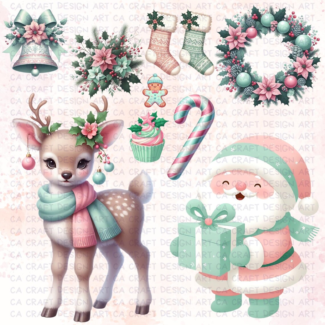 Silver Pink Christmas Clipart Bundle, Clipart Snowman Digital Download ...