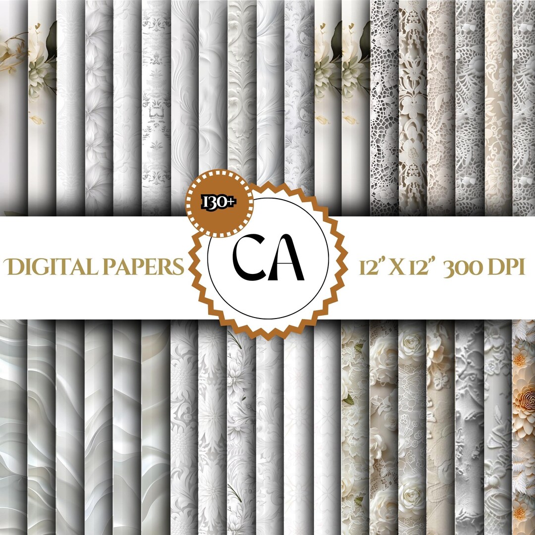 SEAMLESS White Wedding Digital Paper Damask Background Princess ...