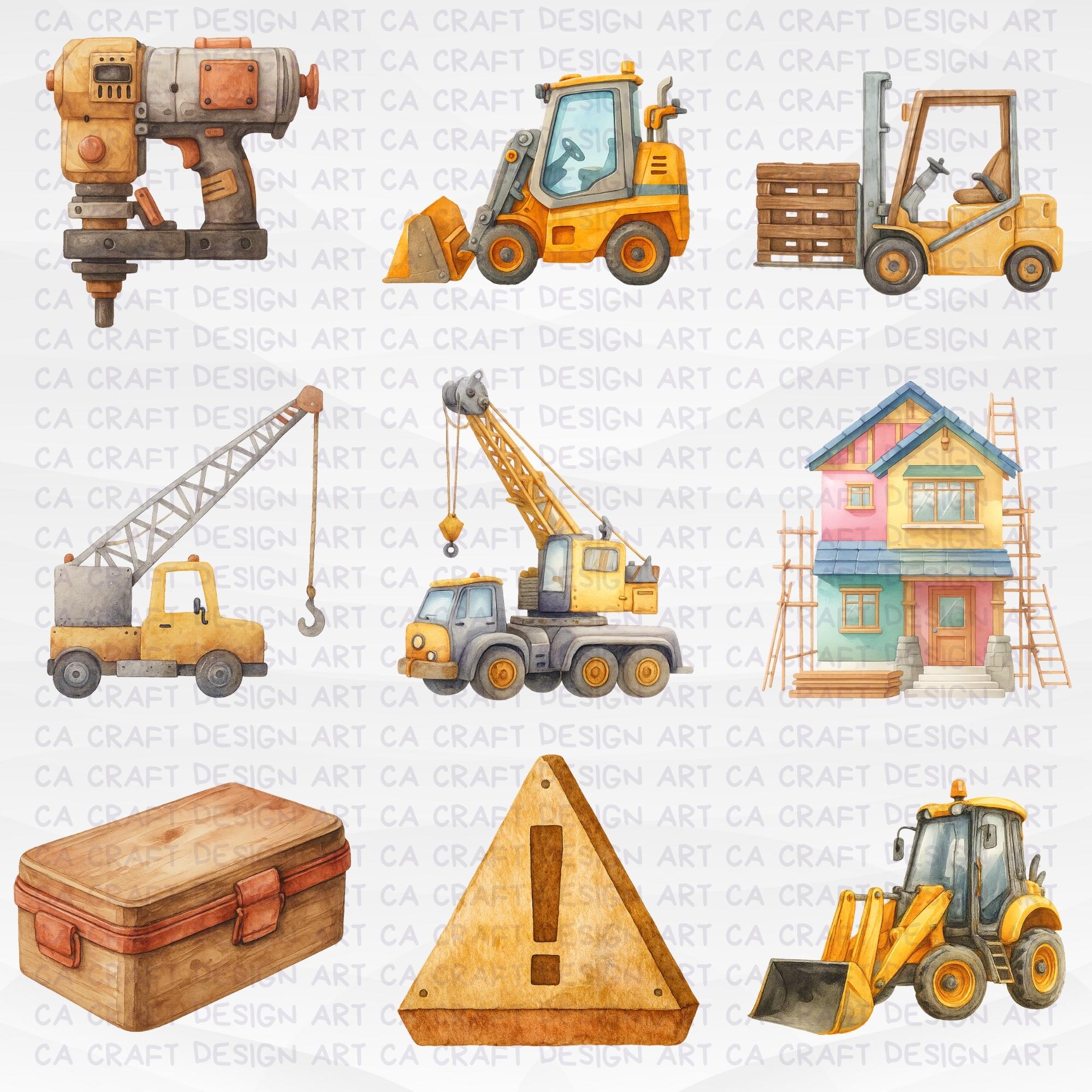 Watercolor Construction Clipart Bundle, Construction Vehicles Clipart ...