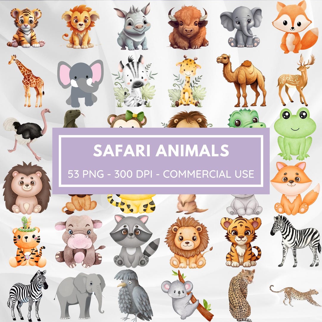 Safari Clipart Animals, Baby Shower Files, Zoo Clipart Nursery Image ...