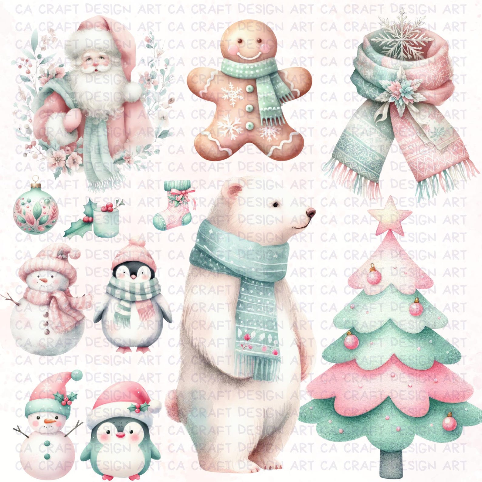 Silver Pink Christmas Clipart Bundle, Clipart Snowman Digital Download ...