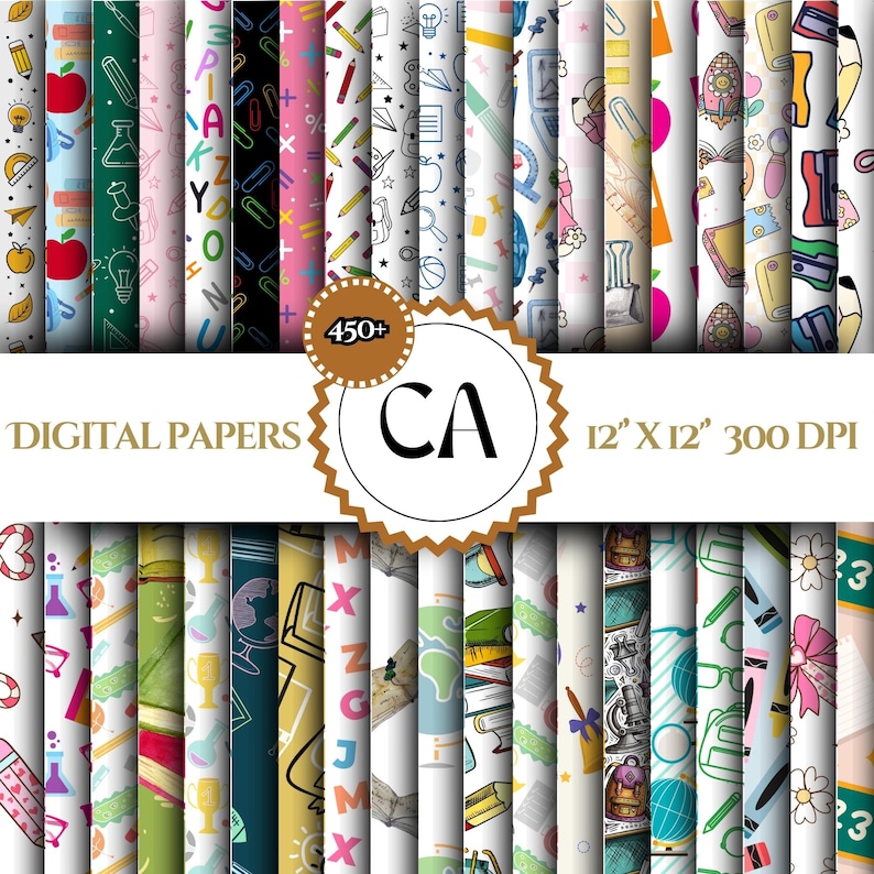 Back to School Digital Paper, Back to School Seamless Patterns JPG ...