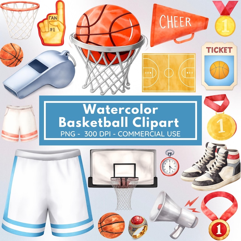 Watercolor Basketball Clipart PNG | Basketball Sports Clipart Set ...