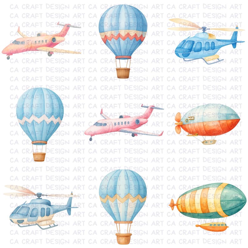 Watercolor Air Transport Clipart Bundle, Airplane Kids Nursery Clipart ...