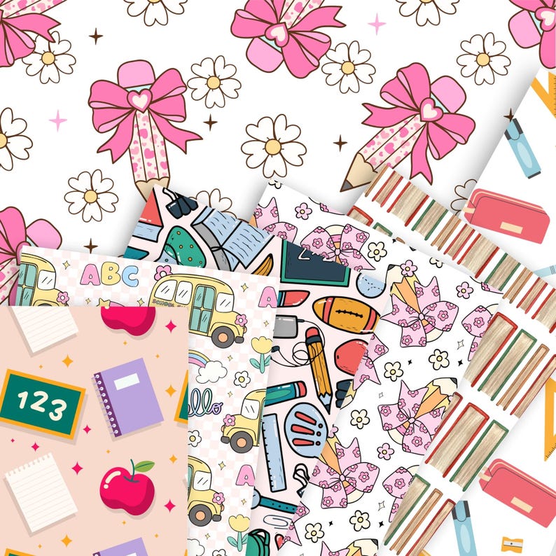 Back to School Digital Paper, Back to School Seamless Patterns JPG ...