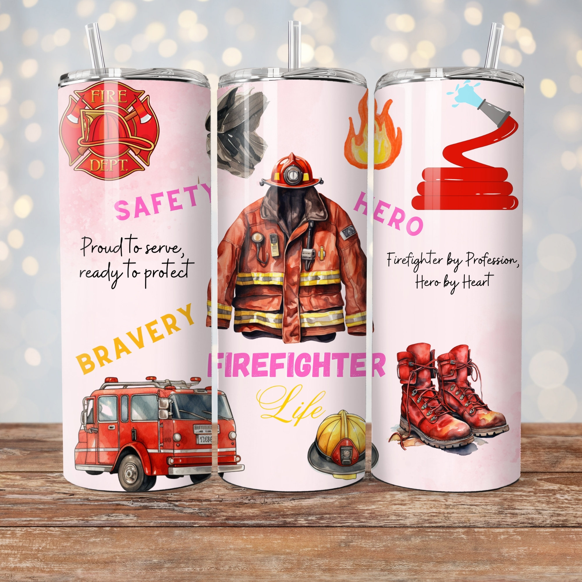 50 Firefighter Tumbler Wrap Bundle, Women Fire Fighter 20oz Skinny Tumbler, Sublimation Design ...