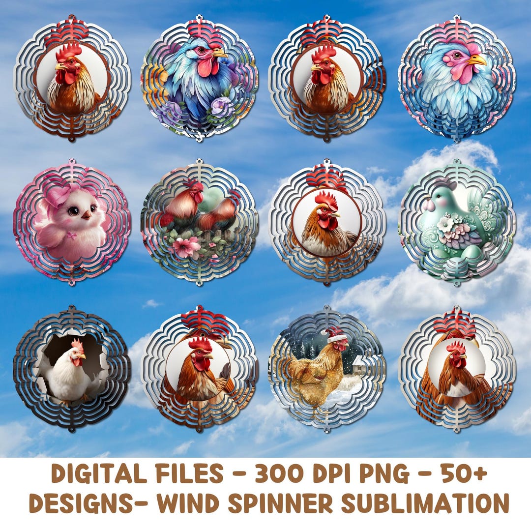 Chickens Wind Spinner Sublimation Bundle, Country Roosters Wind Spinner ...