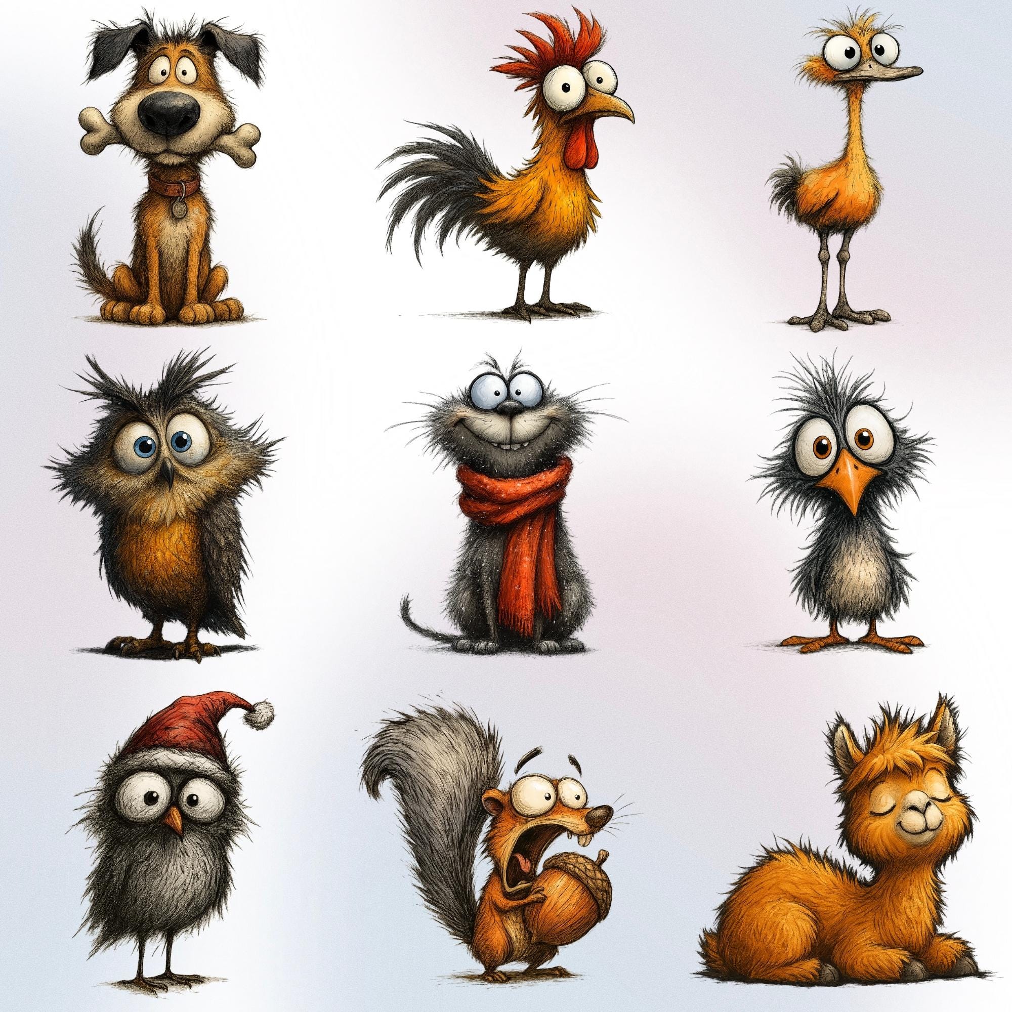 Whimsical Funny Animal Clipart Bundle – Cute Cartoon Animals PNG, 300 ...