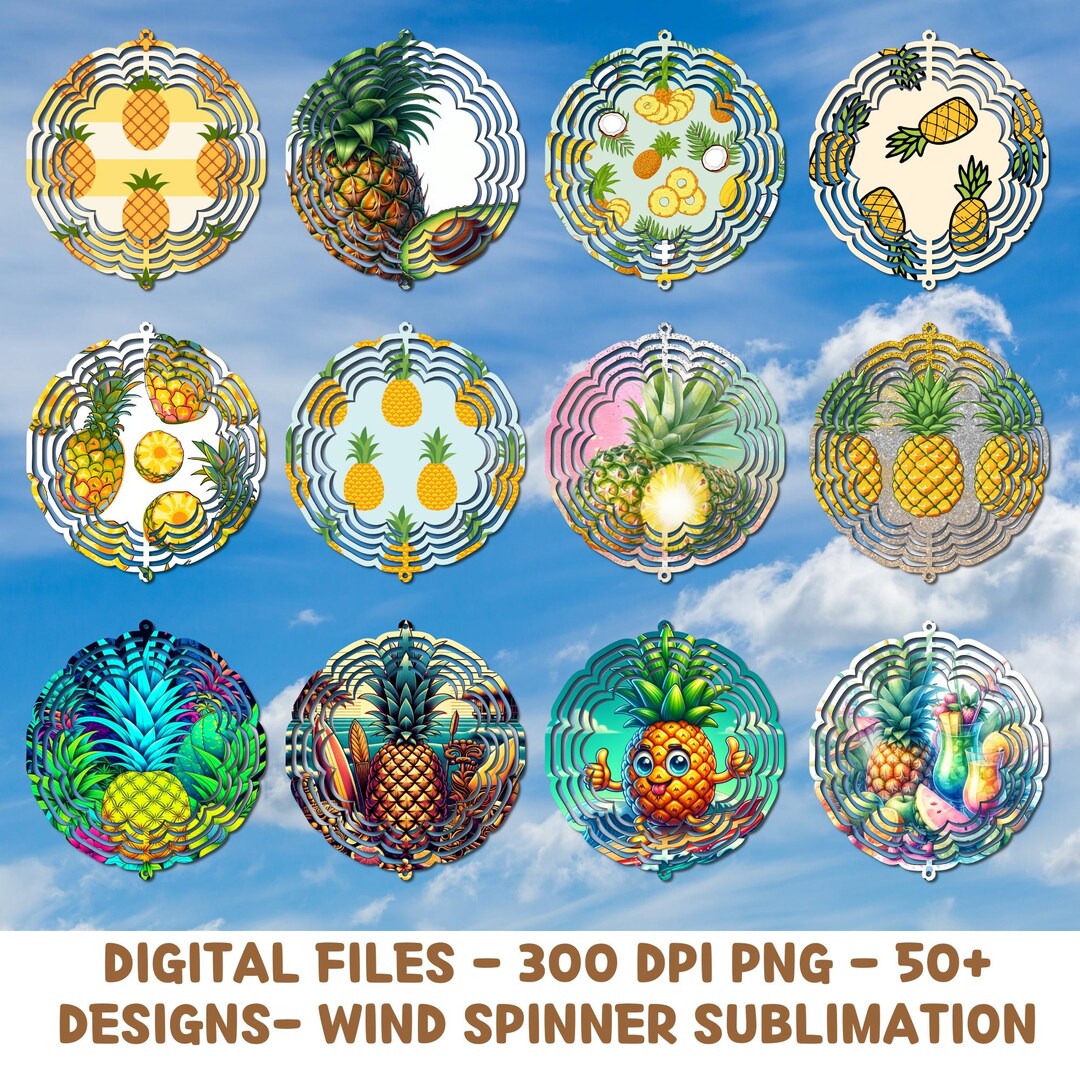 Pineapple Wind Spinner Sublimation Bundle – 50+ Tropical PNG Designs ...