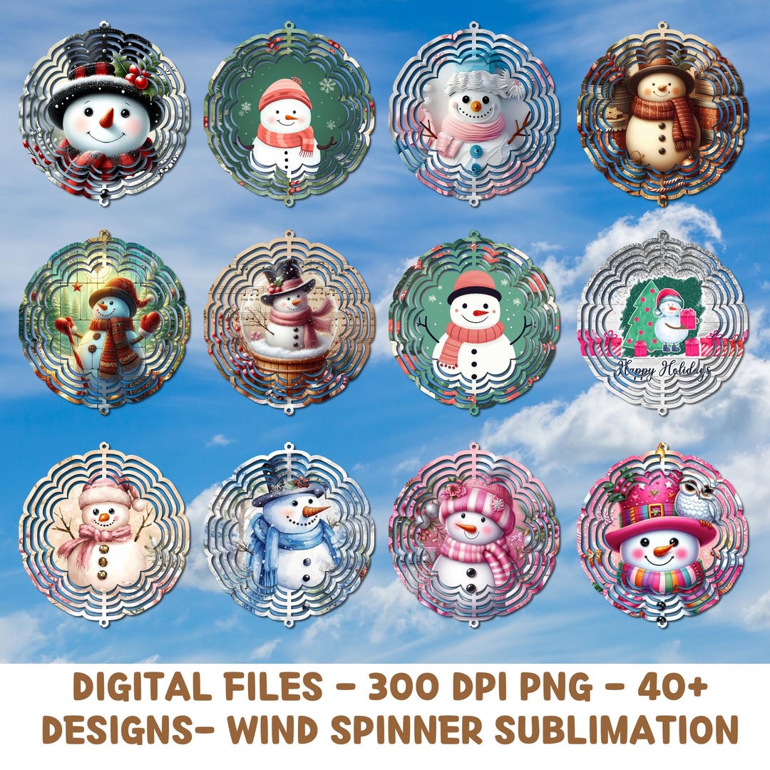 Snowman Wind Spinner PNG Bundle, Christmas Garland Windspinner ...