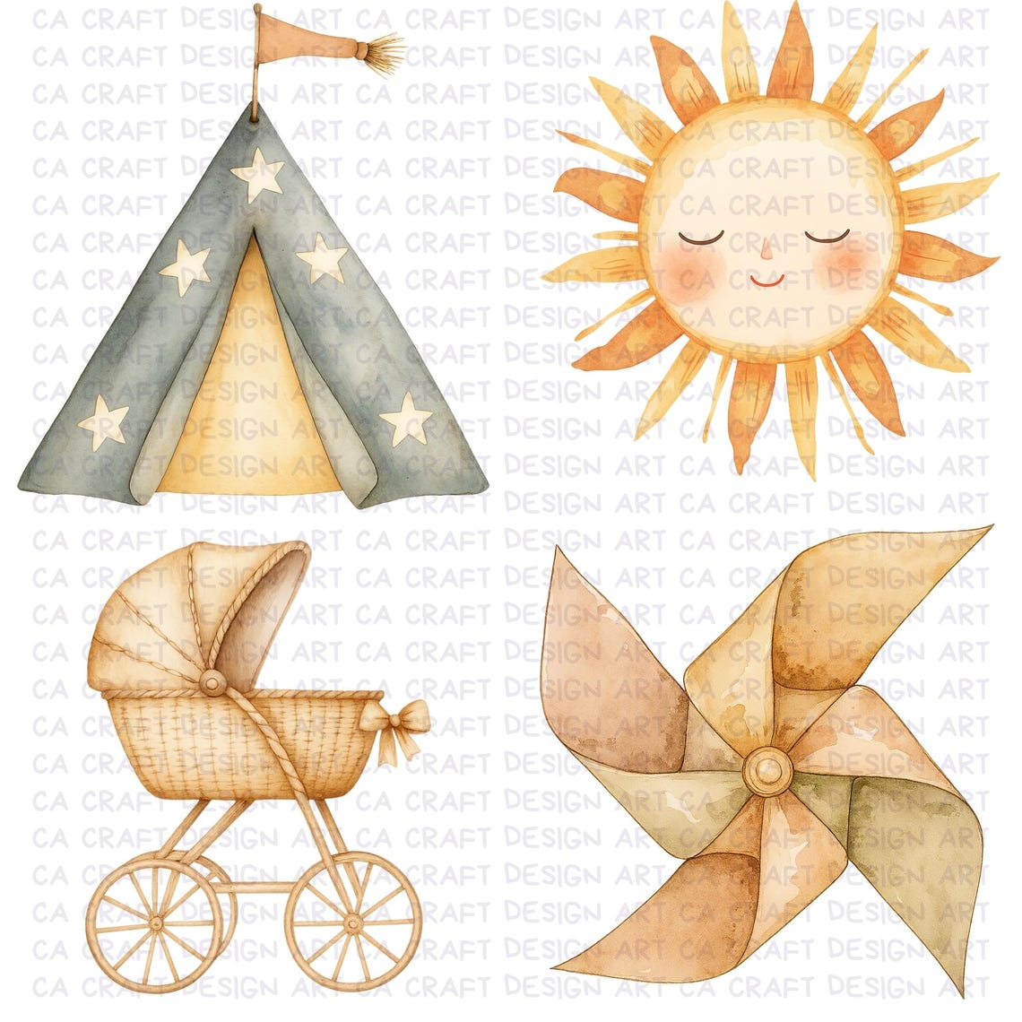 Watercolor Neutral Baby Shower Clipart Bundle, Boho Beige Gender ...