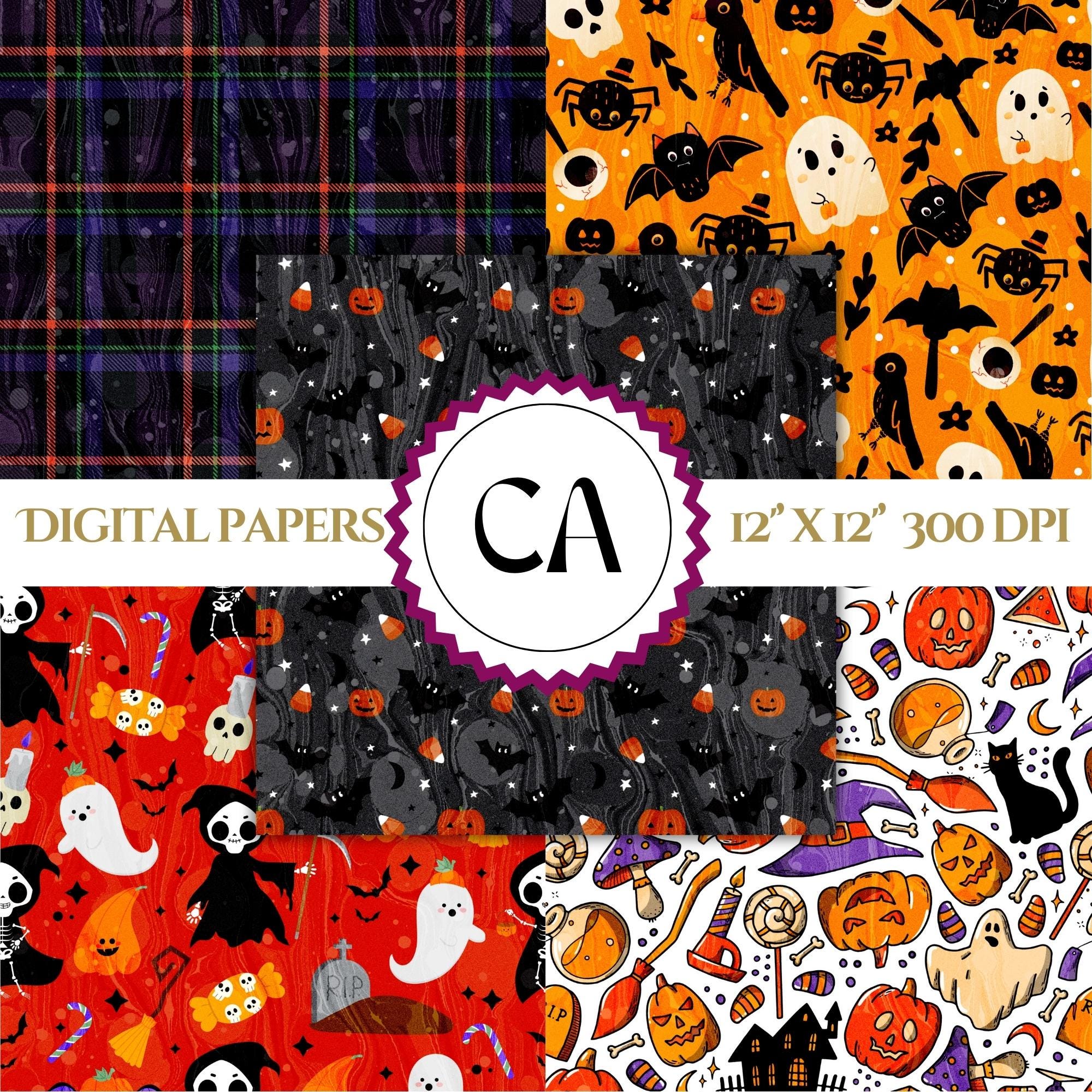 Cute Halloween Themed Digital Papers, Classic Halloween Scrapbook Paper ...